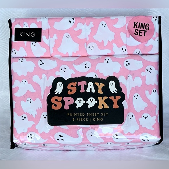 Stay Spooky | Bedding | Stay Spooky Halloween Pink Ghost Sheet Set ...